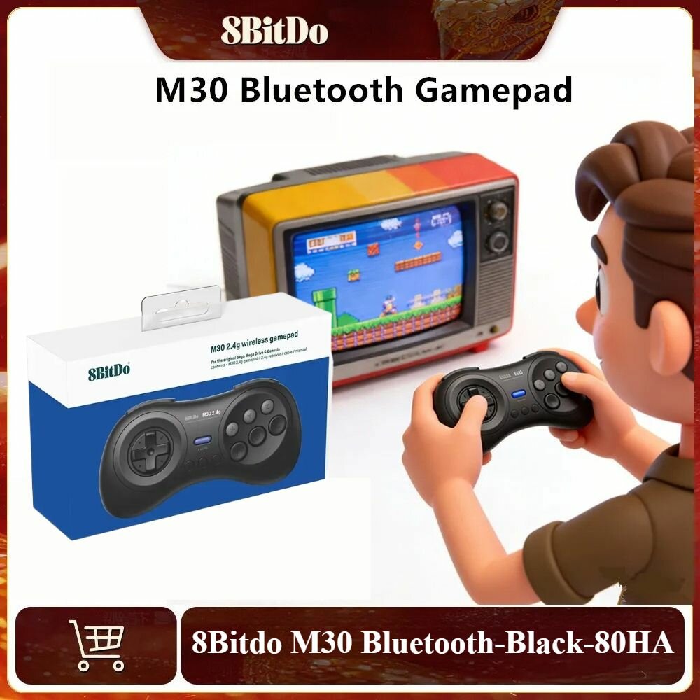 Bluetooth-геймпад 8BitDo M30 80HA для ПК Nintendo Switch, macOS и Android в стиле Sega Genesis Mega Drive беспроводной геймпад мультиплатформенный в стиле Sega