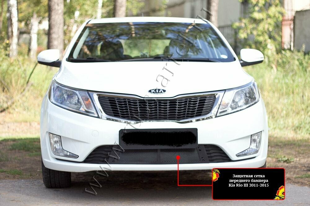 Защитная сетка и заглушка переднего бампера KIA Rio III (седан) 2011-2015 (дорестайлинг)
