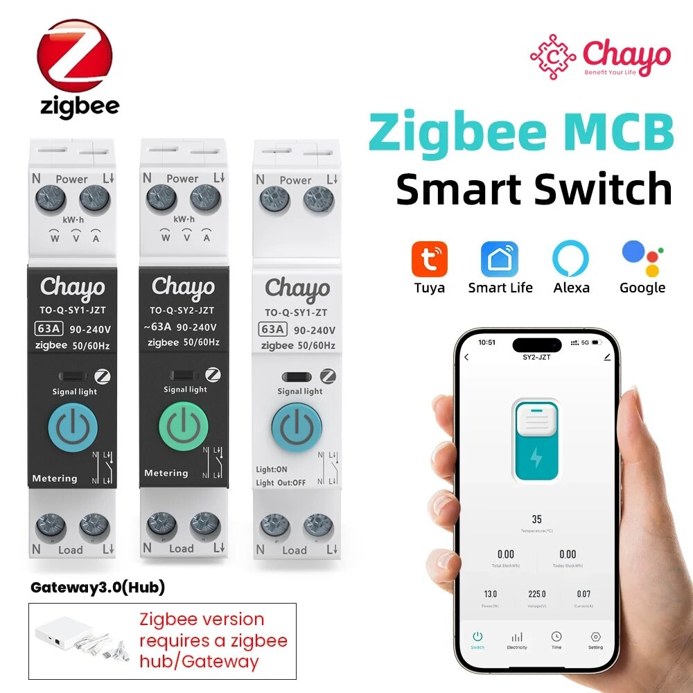 Умный выключатель TONGOU Zigbee, 1-63A, SY2 VA protect