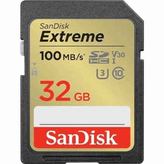SanDisk 32 ГБ Extreme SDHC Карта памяти, чтение до 100 Мб/с (SDSDXVT-032G-GNCIN)