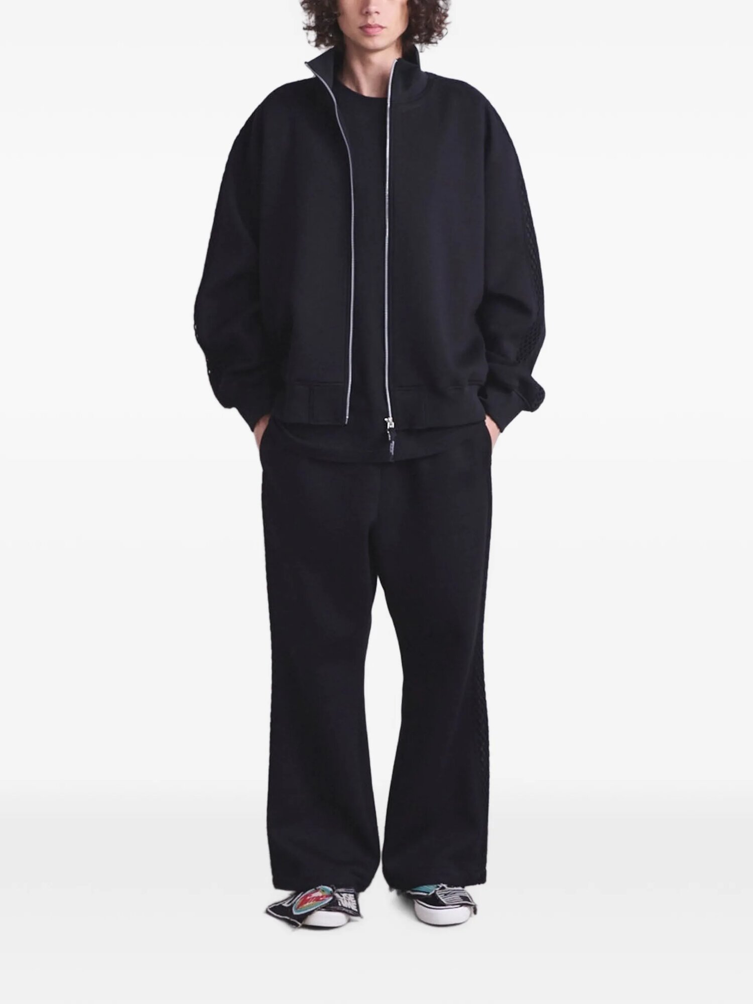 Толстовка yoshiokubo Mesh-panelled zip-up sweatshirt, размер 2, , black — фото 1
