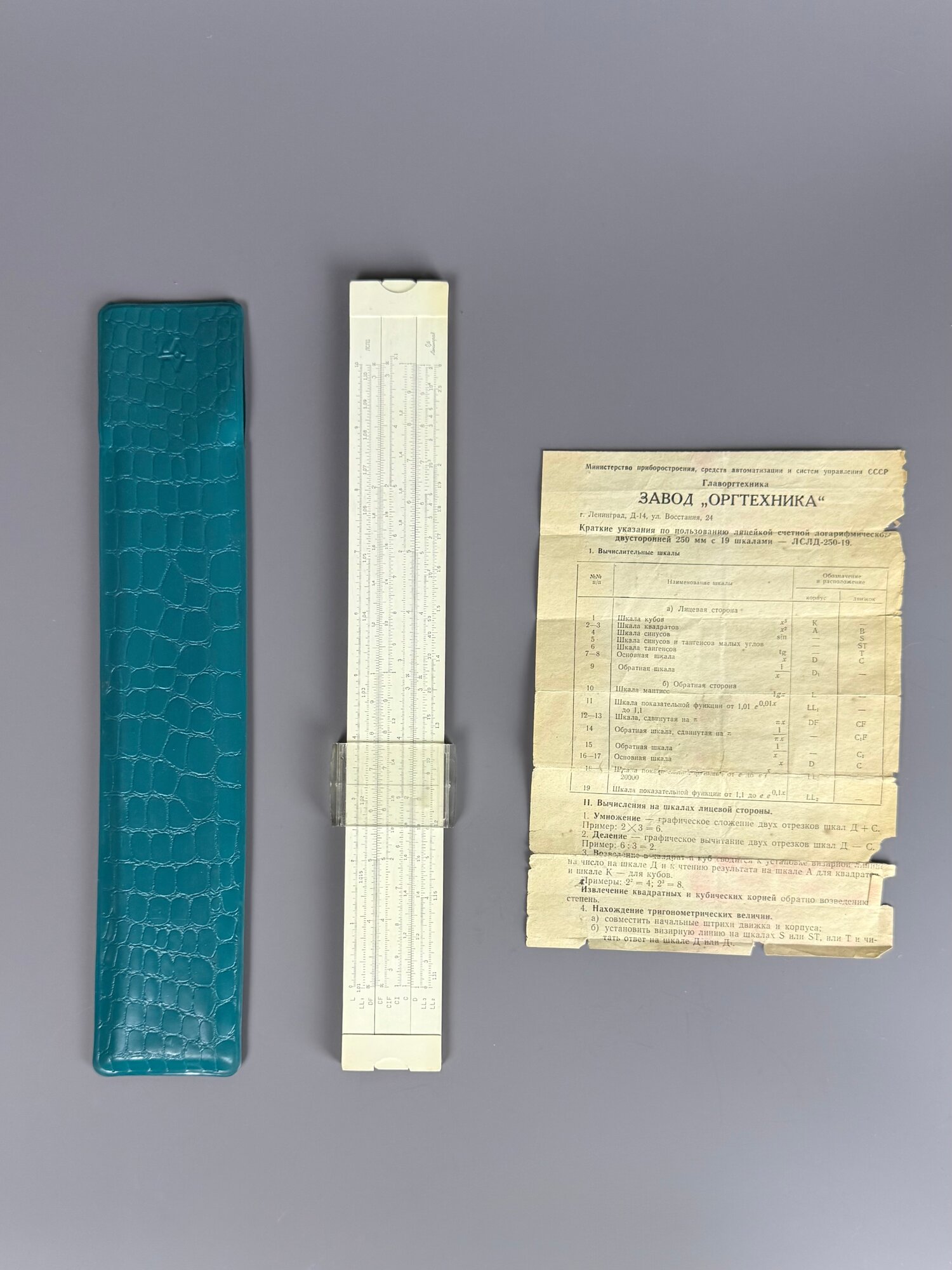 Линейка логарифмическая СССР, винтаж. Ленинград, 1974 год, руководство по эксплуатации