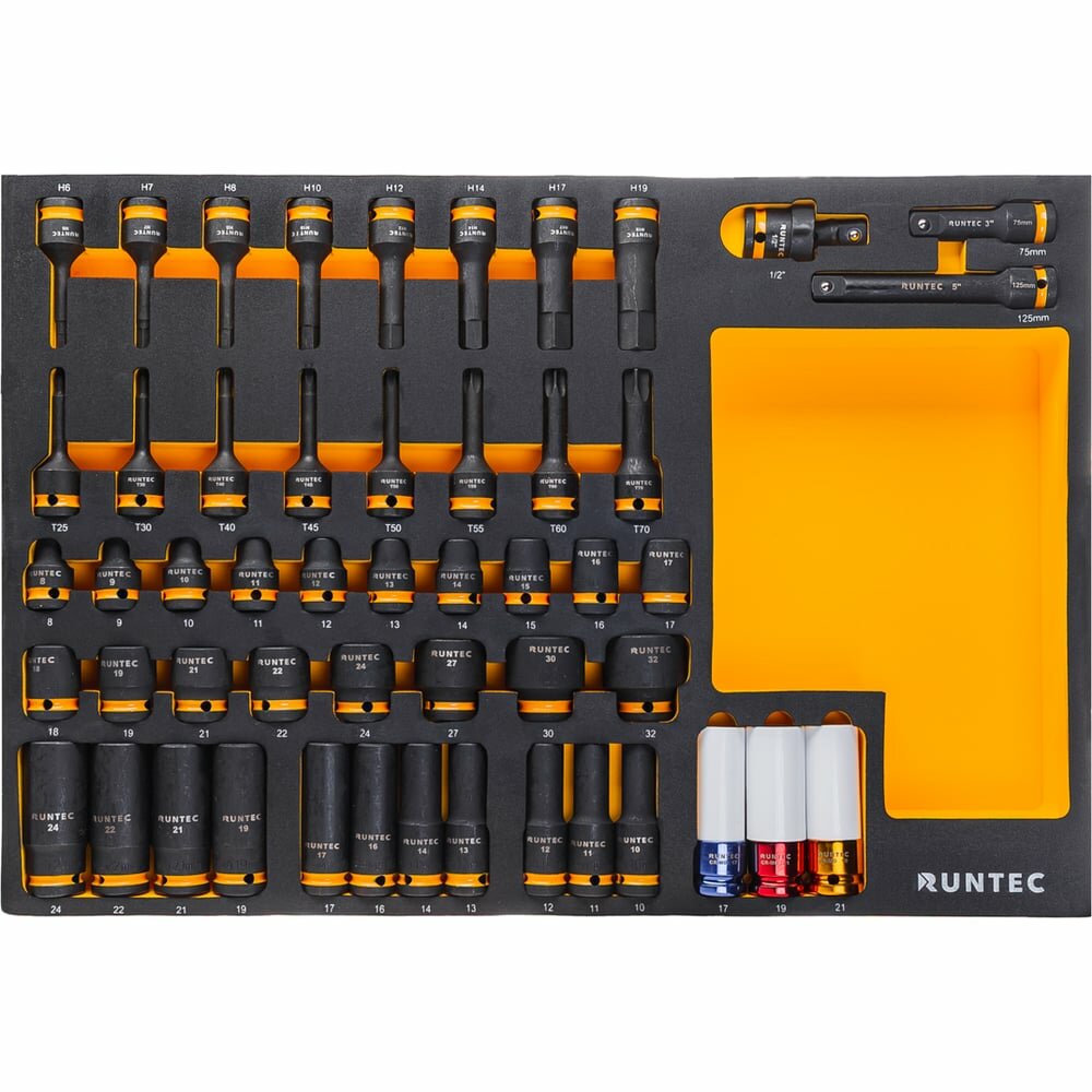 Набор ударных головок с аксессуарами Runtec RUNTEC 1/2, 8-32 мм, CrMo в ложементе EVA, 51 предмет RT-IS1E51F