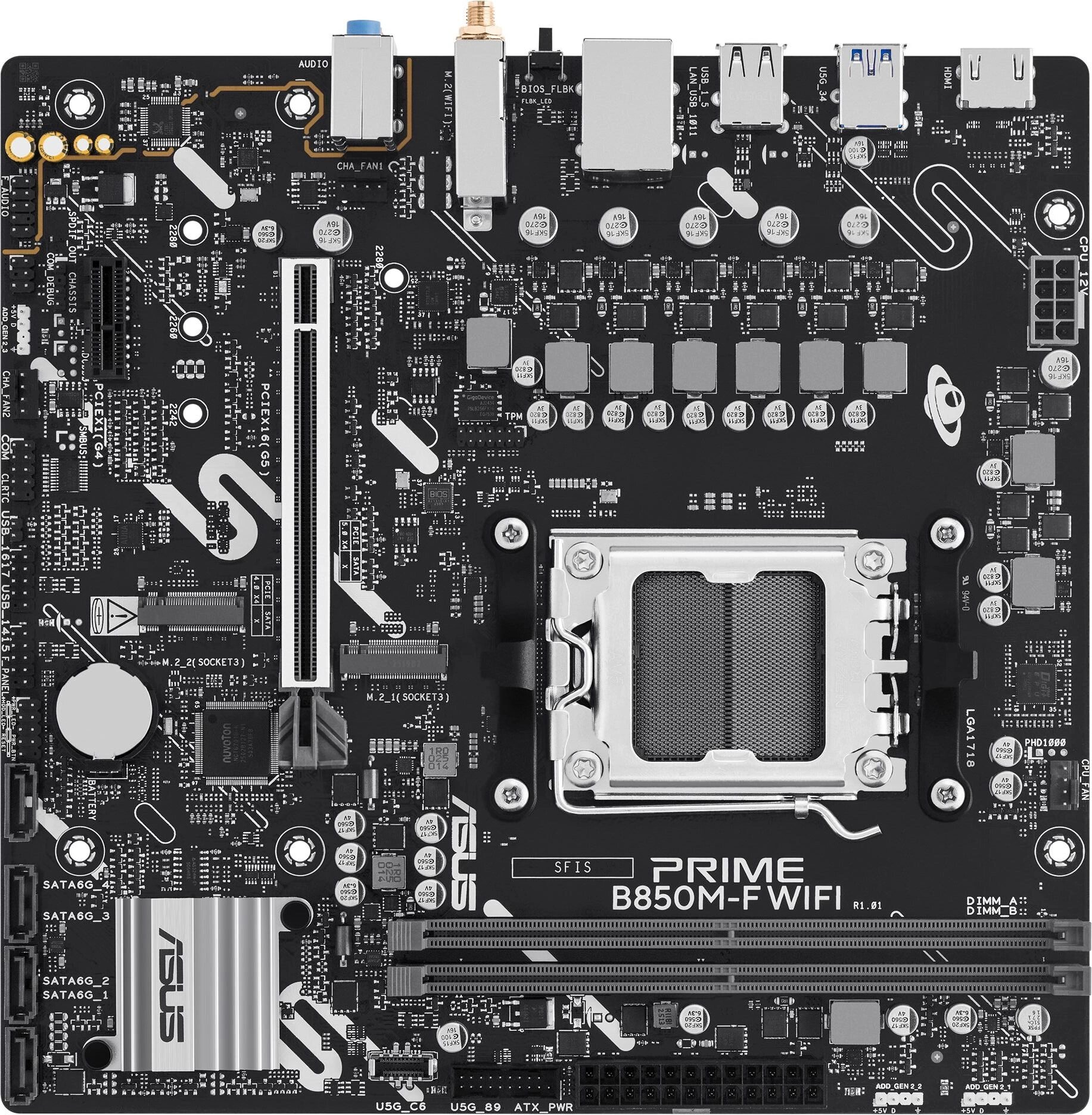 Материнская плата Asus PRIME B850M-F WIFI Socket AM5 AMD B850 2xDDR5 mATX AC`97 8ch(7.1) GbLAN RAID+VGA+HDMI