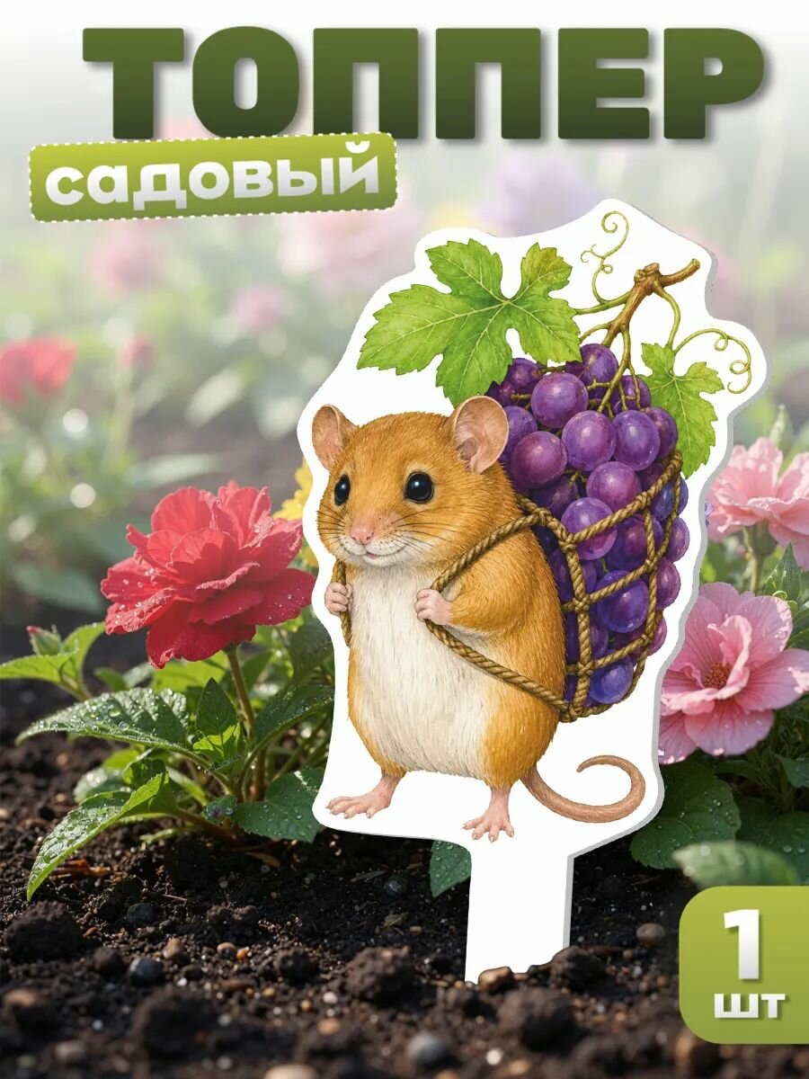 Садовые фигурки для дачи Мышь с виноградом