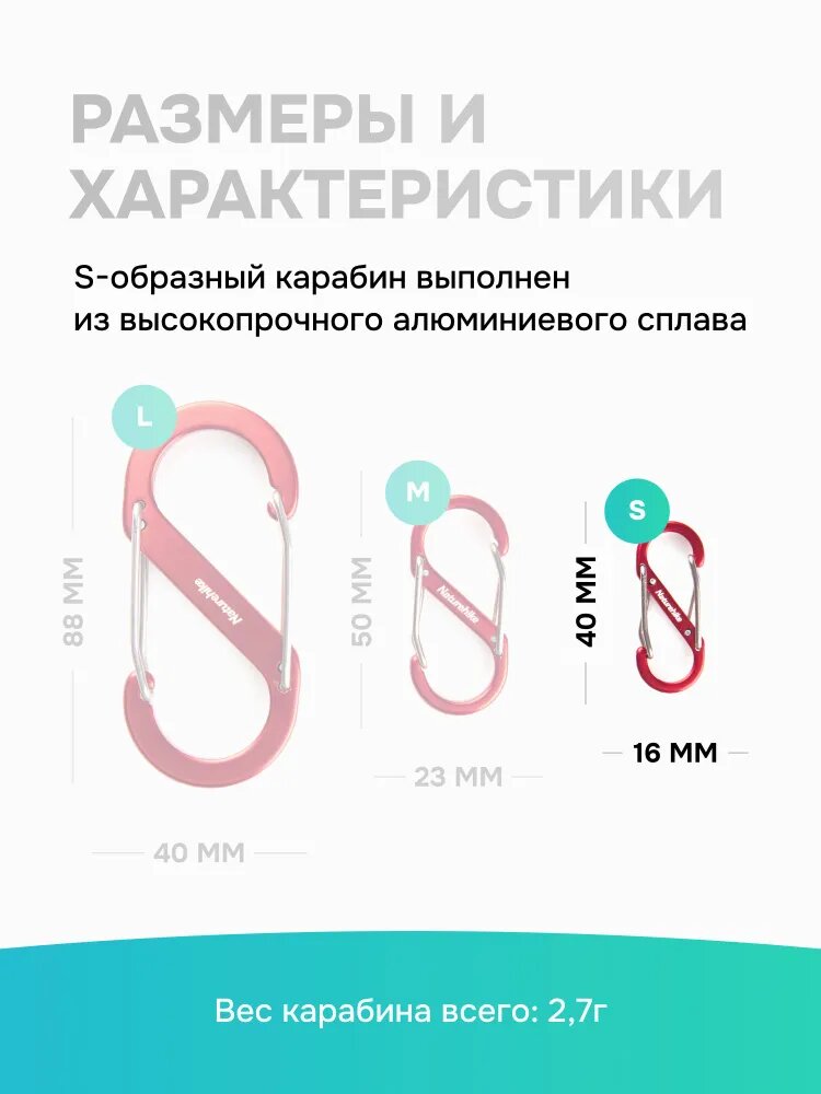 Карабин вспомогательный, длина: 40 мм, 4 шт