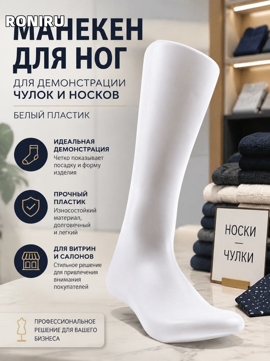 Манекен для ног мужской, стопа-манекен для демонстрации коротких чулок и носков, пластик белый для витрины салона