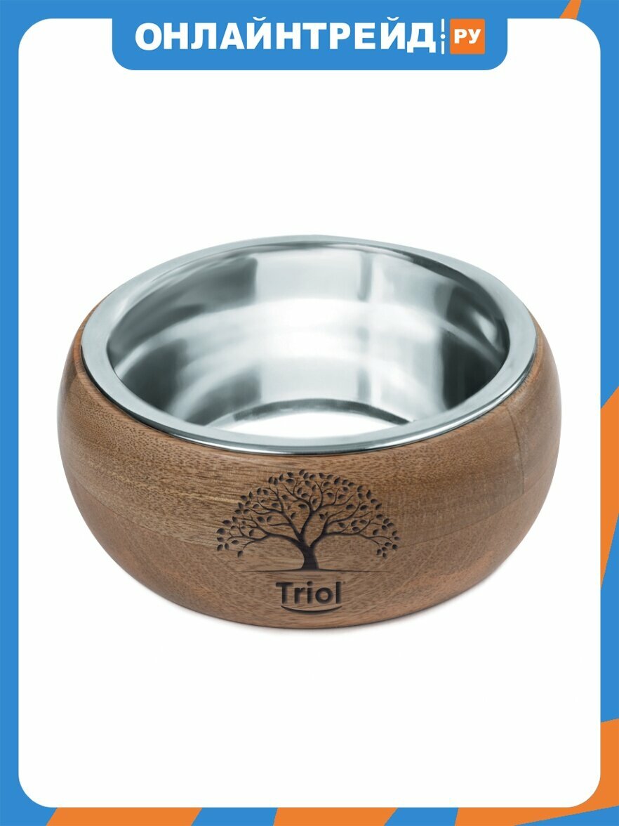 Миска для животных металлическая Triol NATURAL на деревянной подставке "Древо", 330 мл