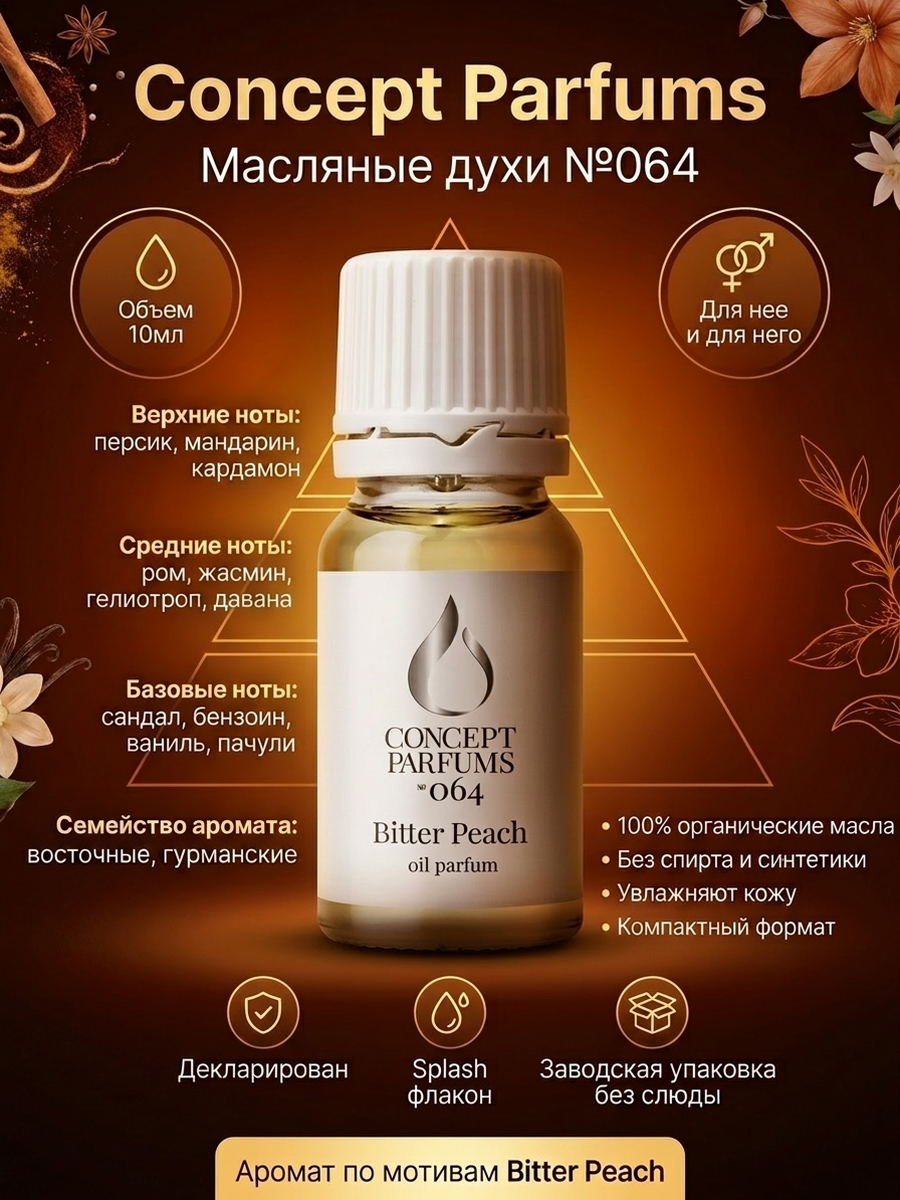 Concept Parfums 064 Духи (Oil Parfum) Унисекс 10мл восточные, гурманские