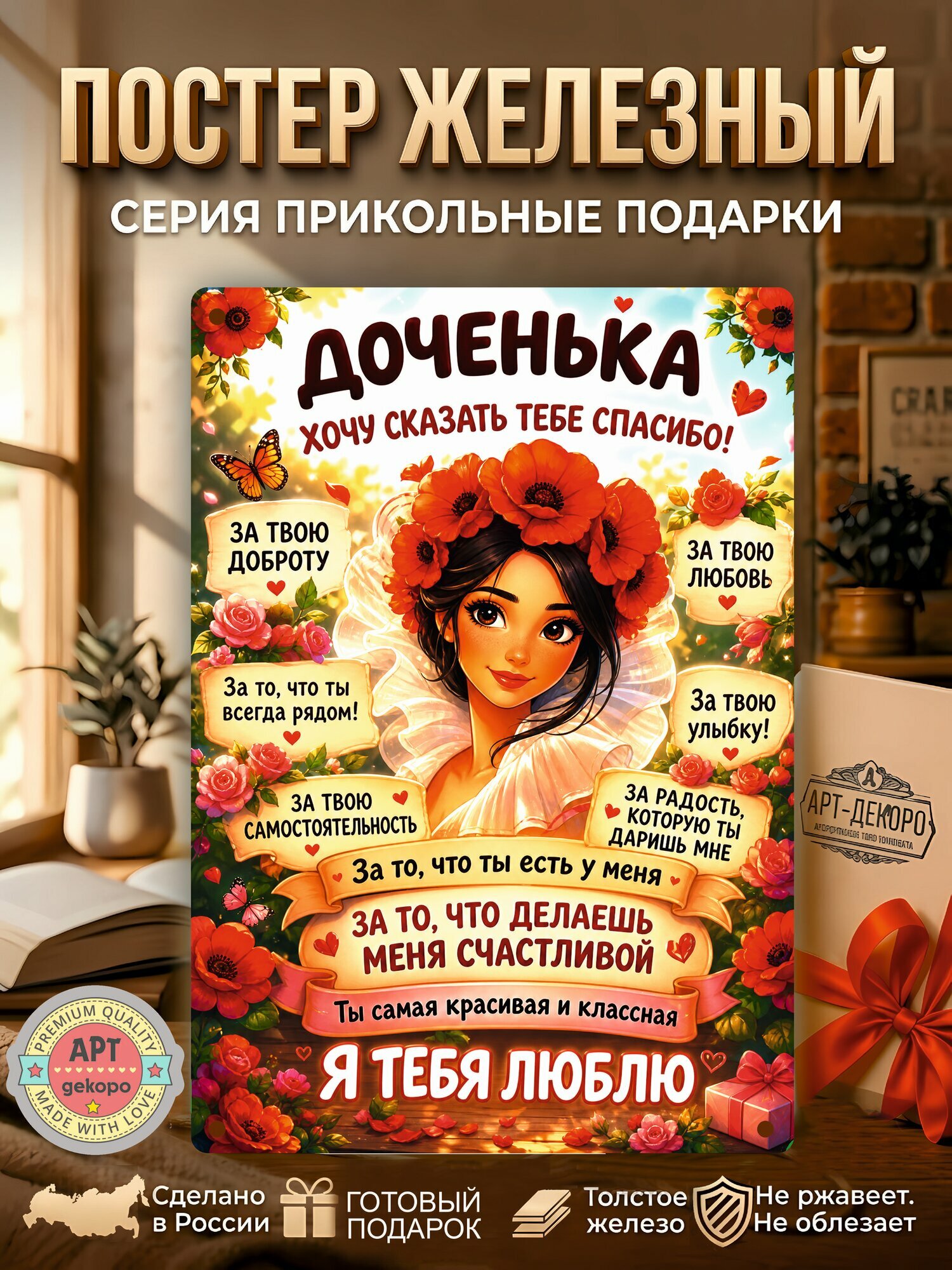 Металлический постер для дочери 20 на 30 см, подарочная упаковка в комплекте