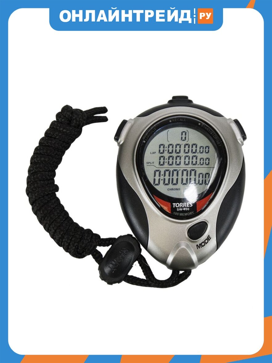 Секундомер профессиональный Torres Professional Stopwatch, арт. SW-100, 100 яч. пам, таймер, метроном, серо-черный