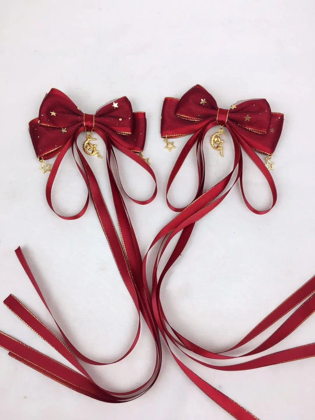 Лолита боковые заколки Пiao Lan бронзовые звезды Бордовый, Wine RED a Pair