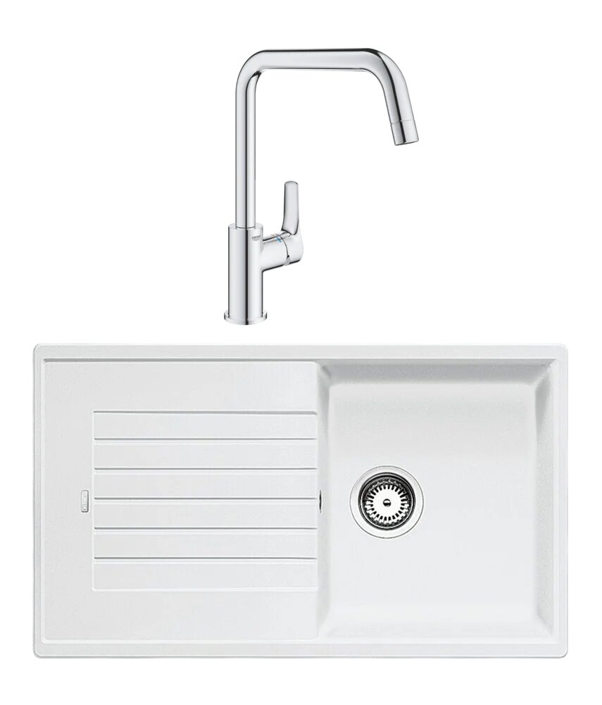 Комплект Мойка Blanco Zia 5S 520515, белая / Смеситель Grohe Eurosmart