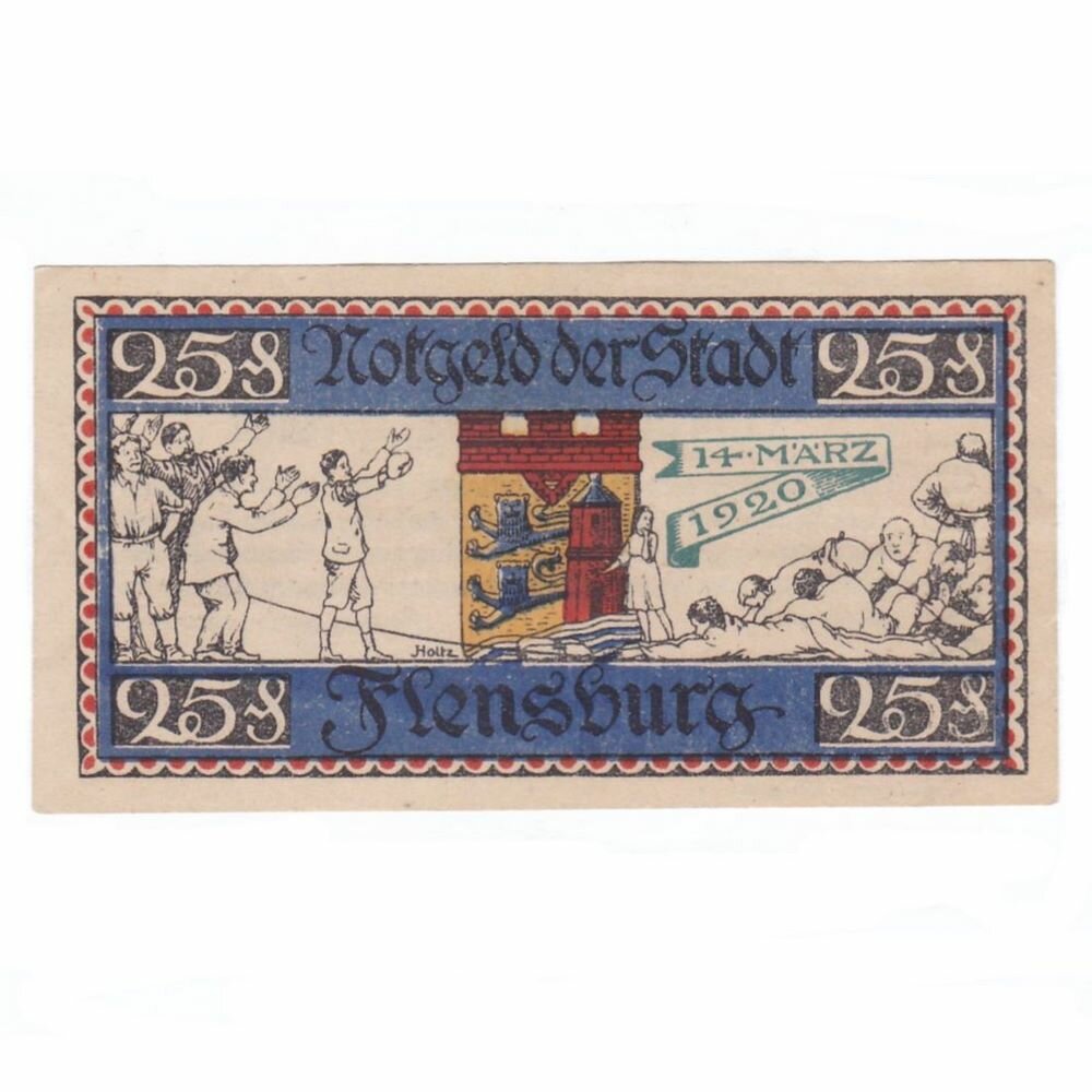 Германия (Веймарская республика) Фленсбург 25 пфеннигов 1920 г. (14.03) (Оливковый номер)