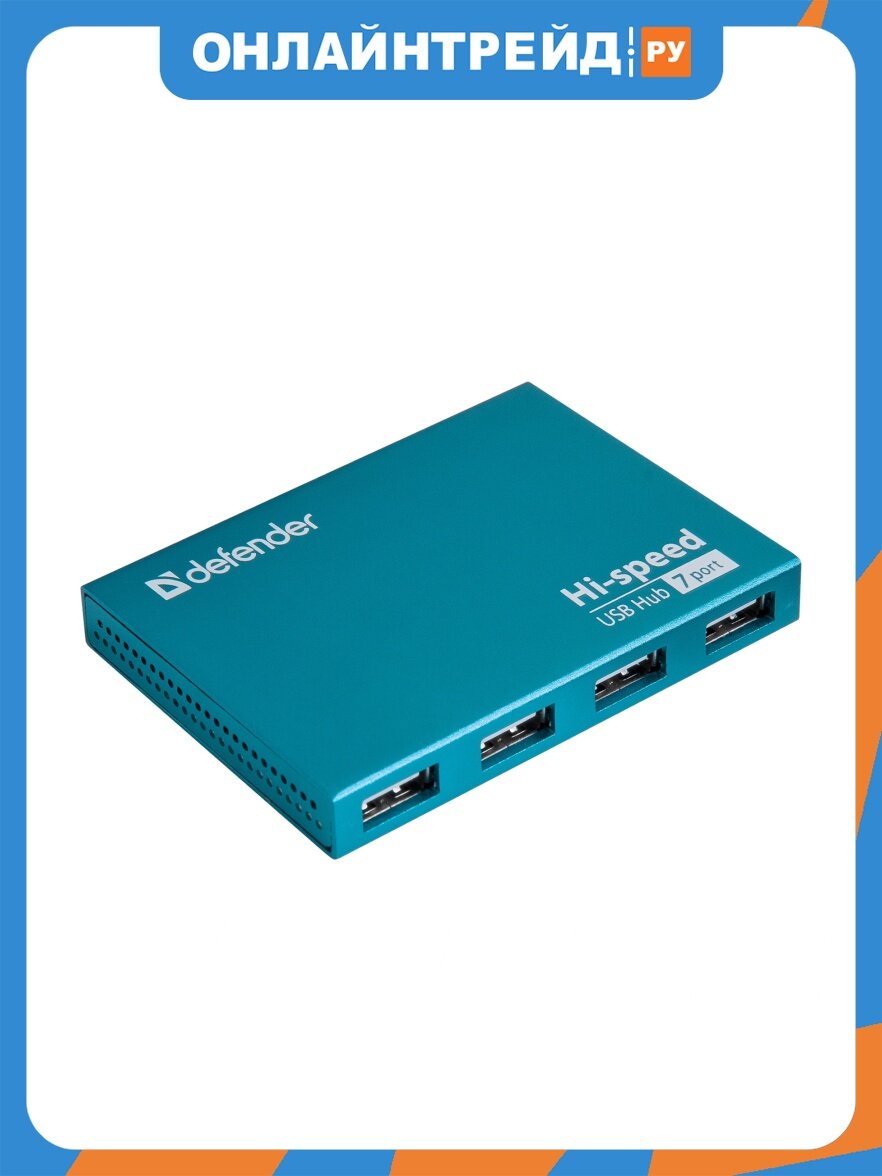 Разветвитель USB Defender Septima Slim USB2.0, 7портов, блок питания 2A (83505)