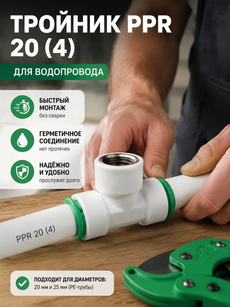 Фитинг тройник внутренний резьбовой PPR Quick Connect 20 мм (1/2 дюйма)