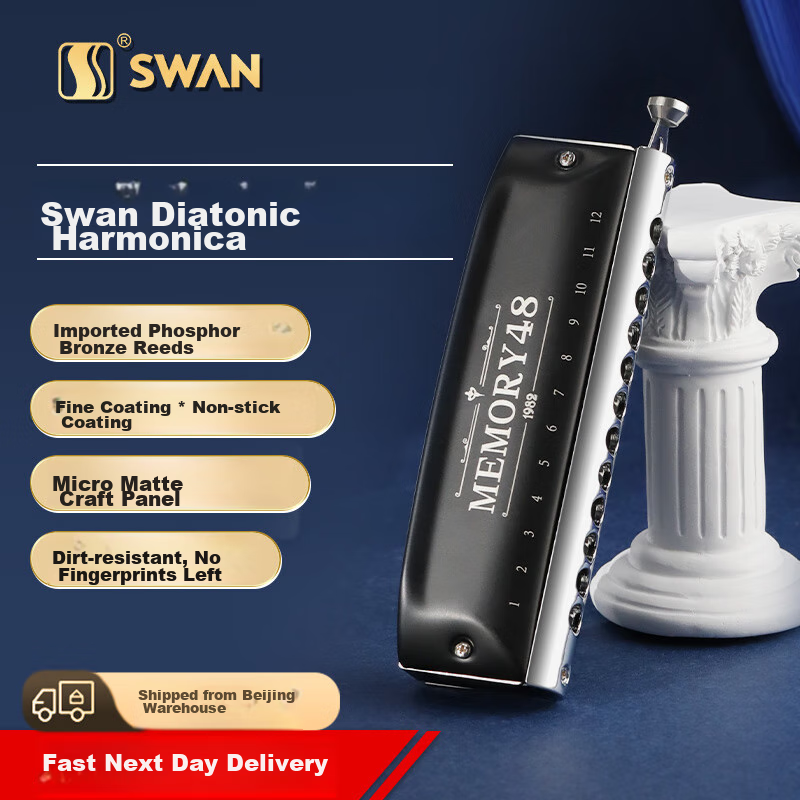 SWAN 12-Дырочный Хроматический Гармоника Профессионального Качества Импортная Свисток Черный С Круглым Душильным