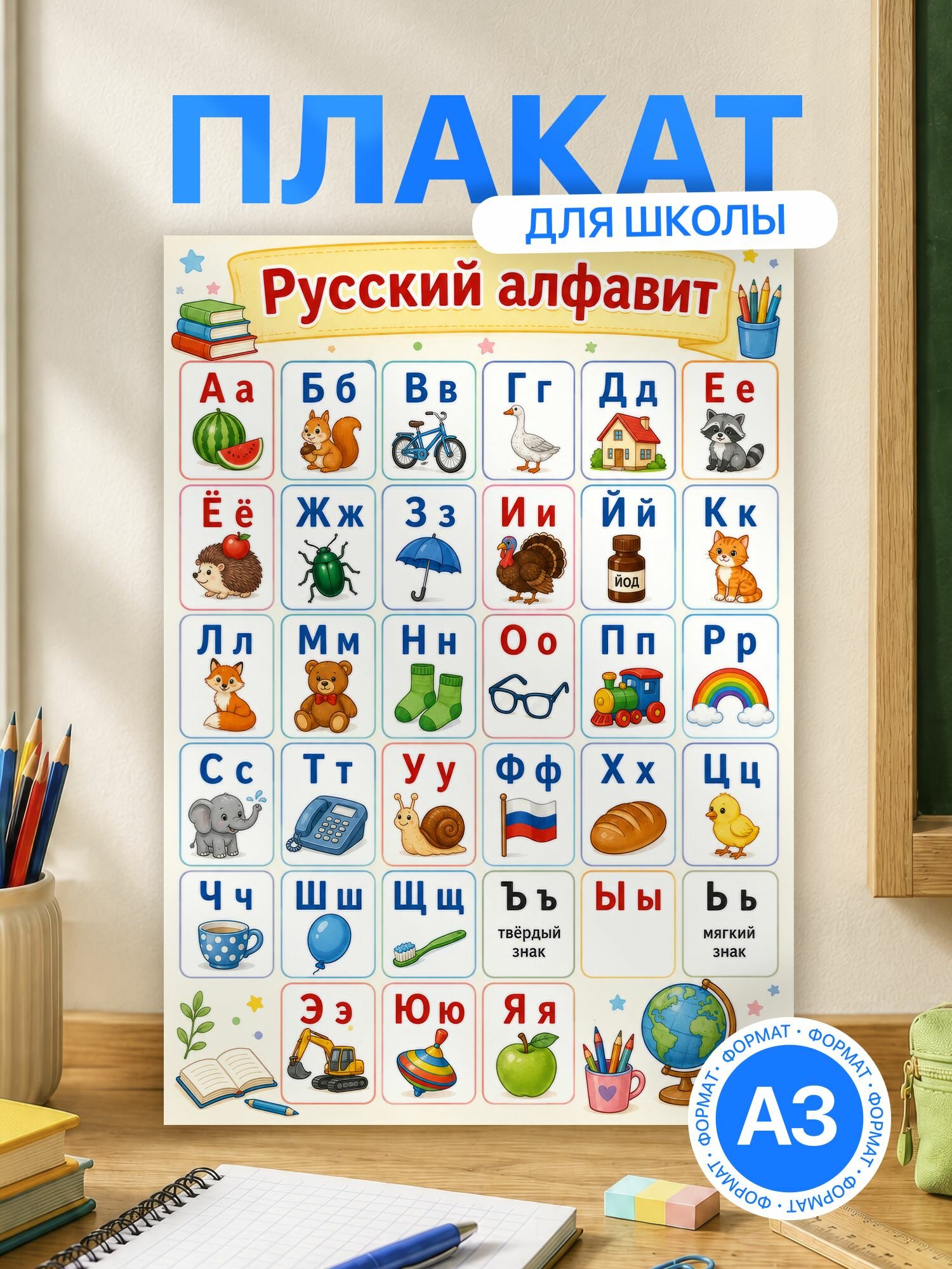 Алфавит плакат русский для детей на стену