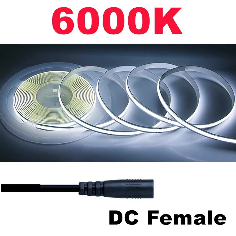 COB светодиодная лента TxxCvv 12В/24В 320leds/м 8мм White-DC, 12V-1m-320LED