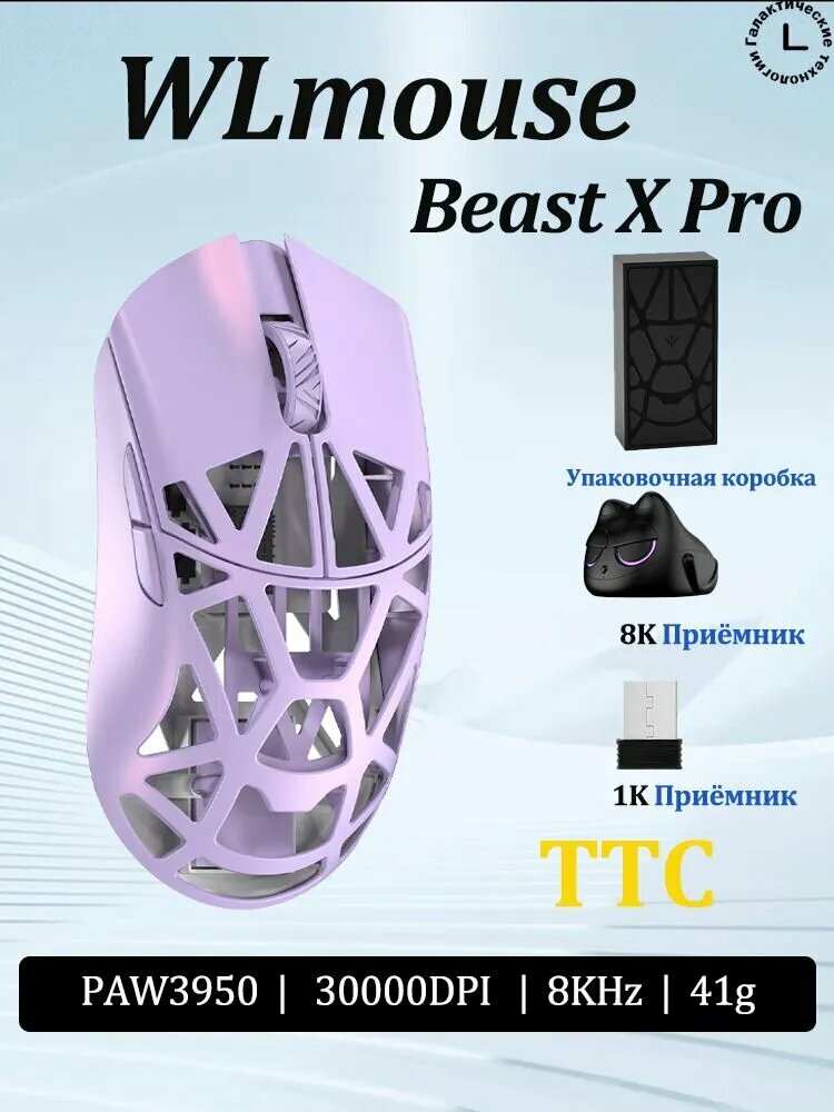 Игровая мышь беспроводная WLmouse Beast X pro мышь , магниевый сплав, легкий вес, игровая мышь PAW3950 8K, бирюзовый