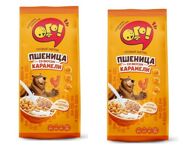 Ого! Готовый сухой завтрак , воздушная пшеница со вкусом карамели, 150г, 2 шт