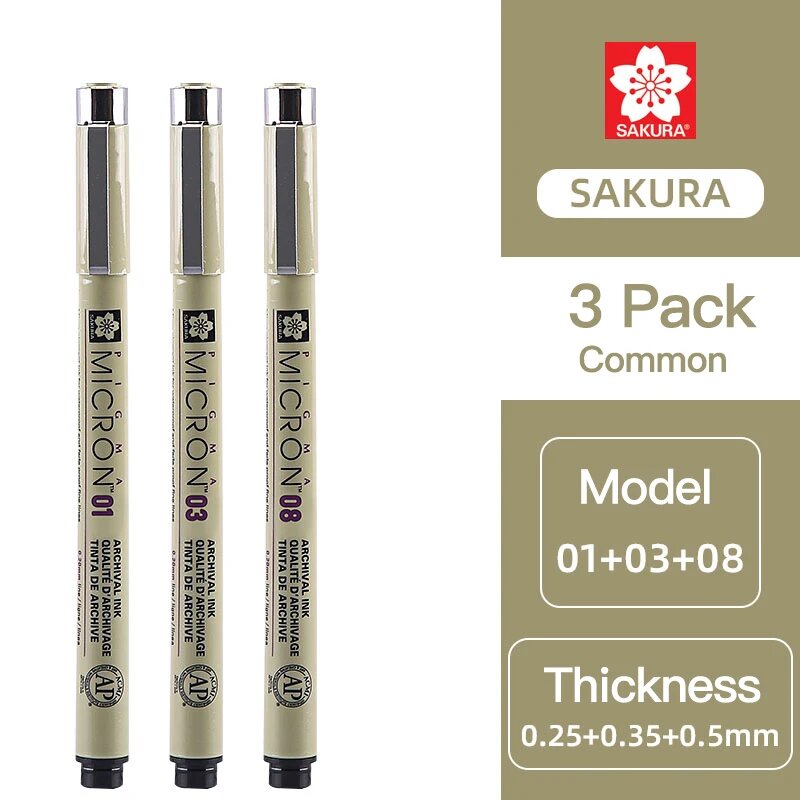 Sakura Micron 3 Pack, 0.25+0.35+0.5mm, Common