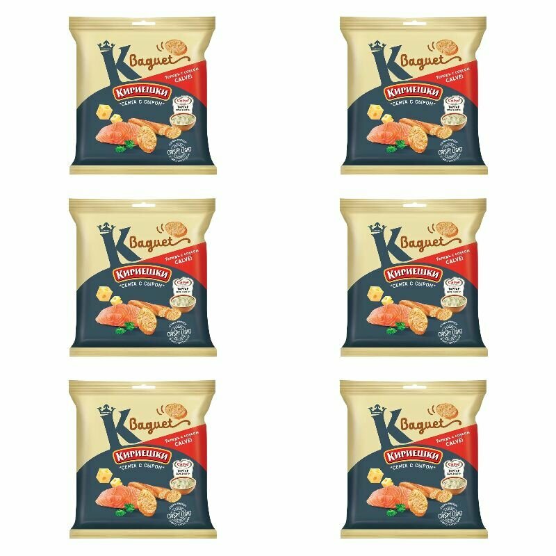 Кириешки Baguet Сухарики, семга с сыром, соус тар тар, 70 г, 6 штук