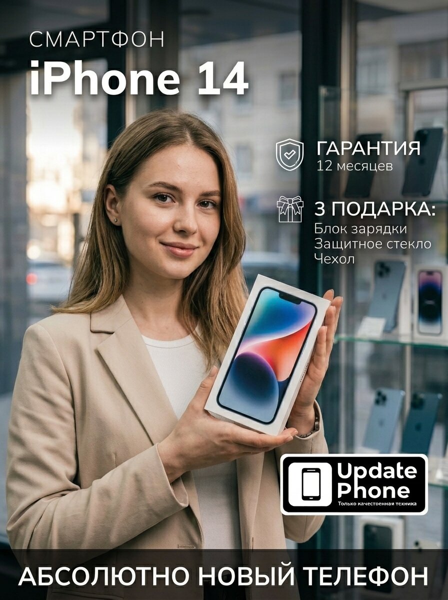 Смартфон Apple iPhone 14, 256Gb, Blue (голубой), (Dual nano-SIM)NEW