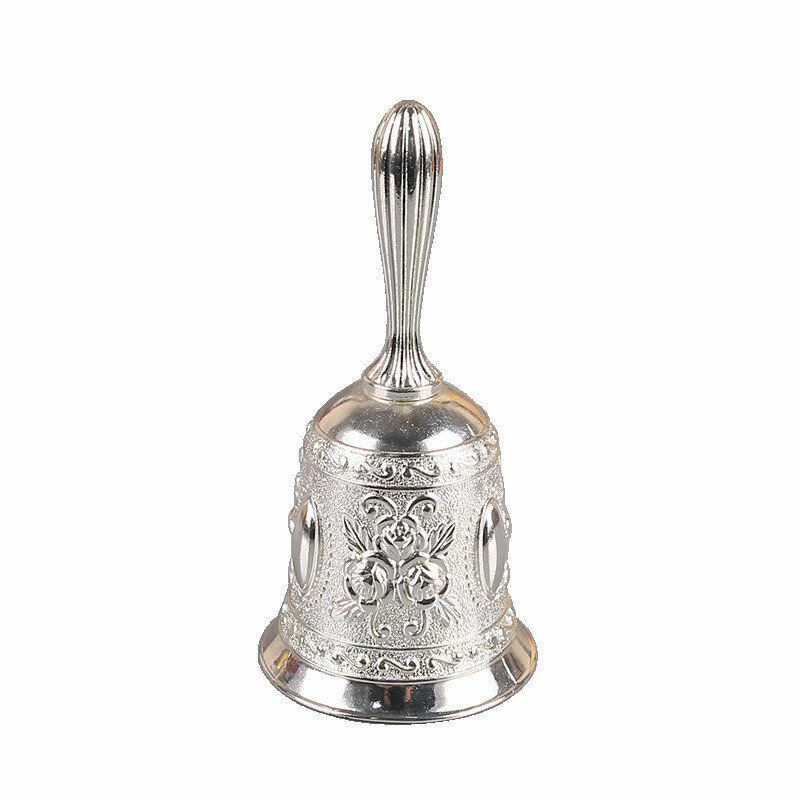 Kitchen bell modern metallic with handheld call for cafe and home use, silver