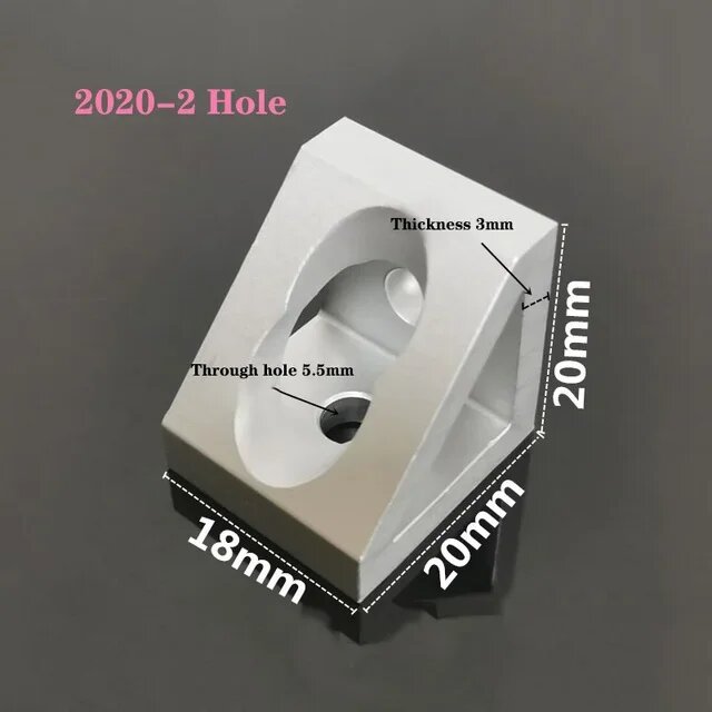 Угловой соединитель 2020-2 hole, 18x20x3 мм
