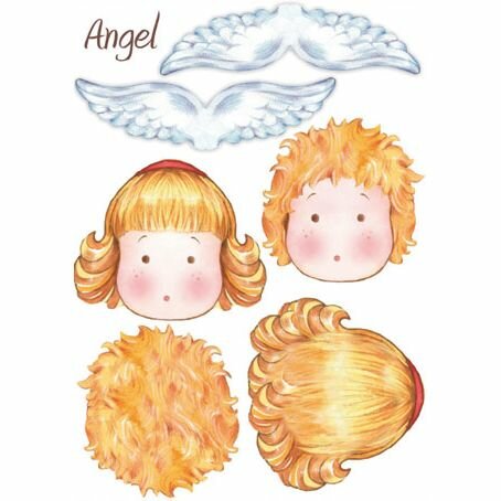 Детали для изготовления кукол STAMPERIA "Angel", лица и крылышки, на отрезе фетра, 14,8х21 см, А5
