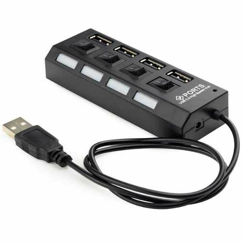 USB-концентратор, разветвитель USB Gembird UHB-U2P4-02A хаб - концентратор 4 порта USB2.0 выключатели DC 3.5 + блок питания - 0.55м чёрный