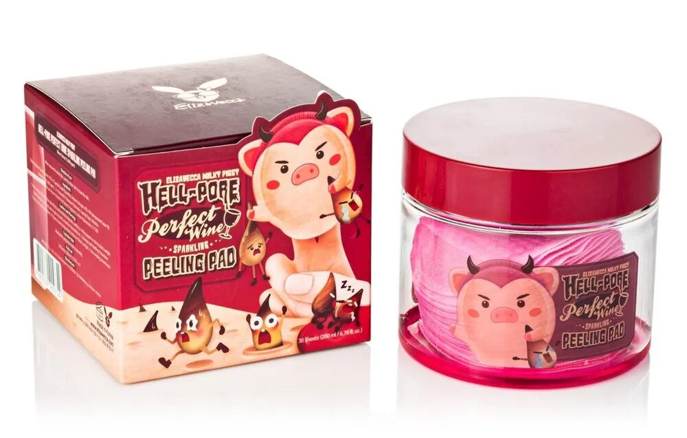 Elizavecca Hell-Pore Perfect Wine Sparkling Peeling Pad / Очищающие винные пилинг-пэды, 30шт