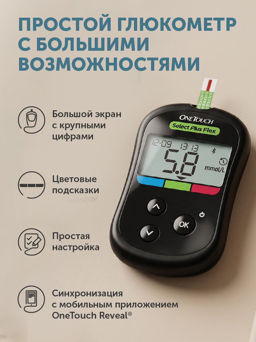 Глюкометр OneTouch Select Plus Flex® + ручка для прокалывания и ланцеты, 10 шт. — фото 1