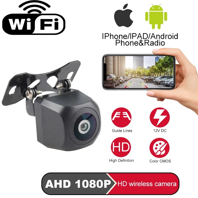 Беспроводная автомобильная камера заднего вида 1080P HD с Wi-Fi, ночным видением и водонепроницаемостью, монитор для парковки, совместимая с Android и iOS, универсальная для автомобилей