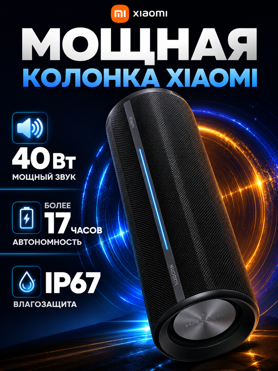 Беспроводная Мощная колонка Xiaomi Mi Portable Bluetooth Speaker (ASM02G) Black QBH4275GL