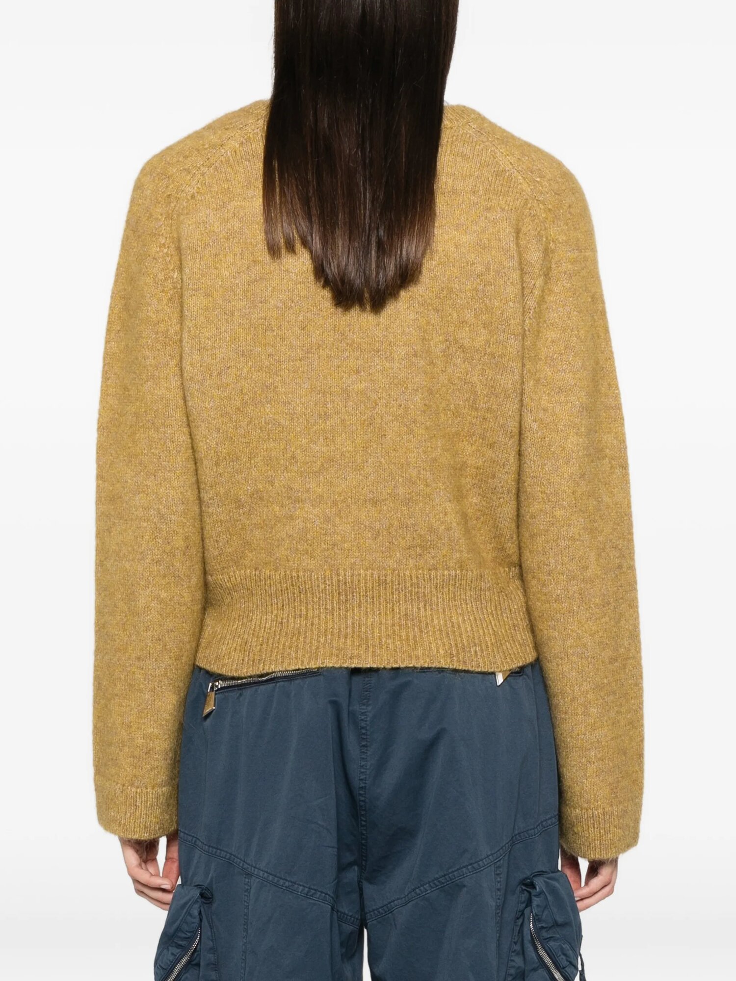 Свитер GANNI Ribbed-trim V-neck sweater, размер 38, , светло-желтый — фото 1