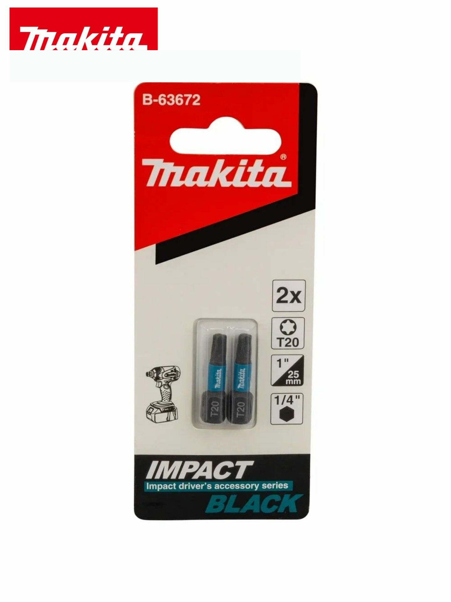 Бита Impact Black T20, 25 мм, С-form, 2 шт. Makita (B-63672)