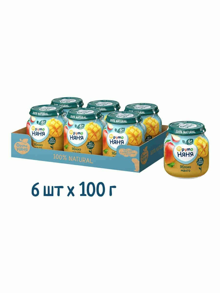 Пюре фруктовое детское ФрутоНяня яблоко и манго, с 6 месяцев, 100 г х 6 шт яблочно-манговое пюре детское питание фруктовое пюре 6 месяцев