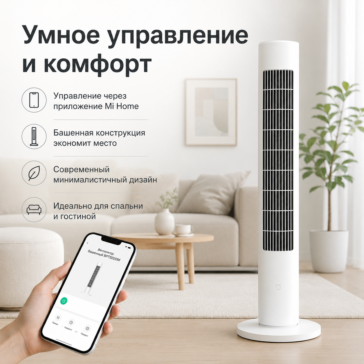 Xiaomi вентилятор Mijia 2 с инверторным двигателем постоянного тока BPTS02DM Башенный вентилятор, белый