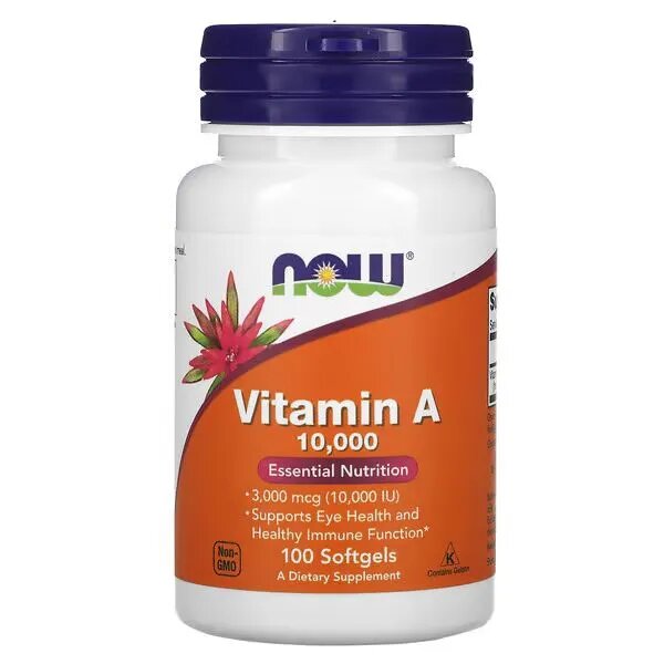 БАД к пище витамин А 10000 NOW Vitamin A 10.000 ME гелиевые капсулы №100