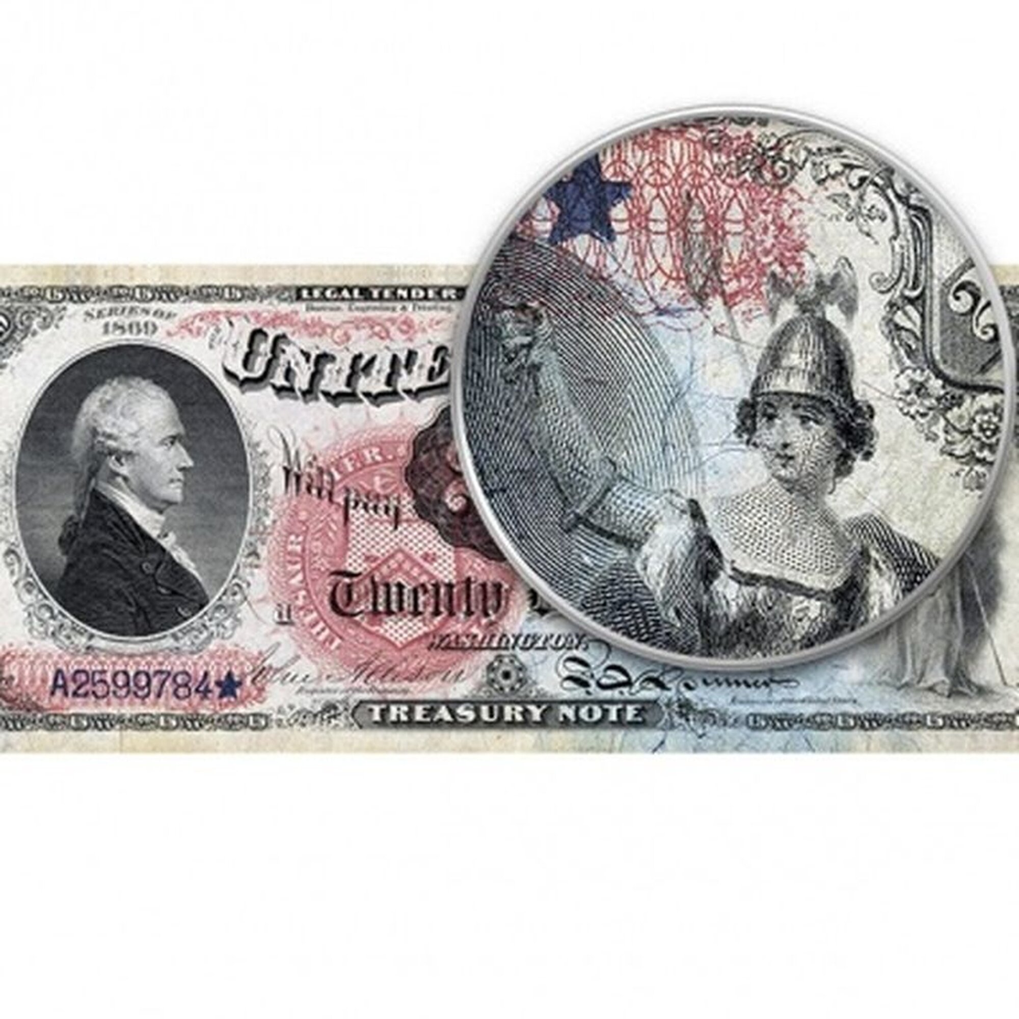 20 долларов 1869 года США, копия купюры