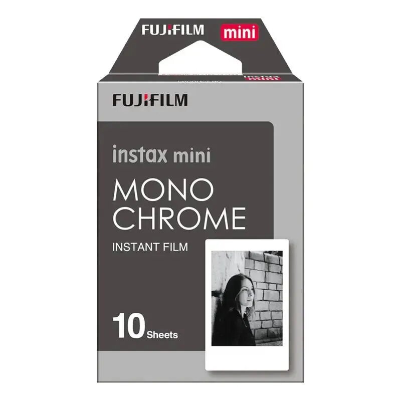 Бумага и картридж Фотопленка Fujifilm Instax Mini Monochrome, 10 снимков, черно-белая, для фотоаппаратов мгновенной печати, оригинал, Набор CMYK, 1 шт