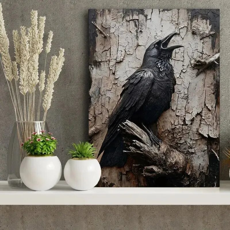 Картина "Чёрный ворон" 50x70 см