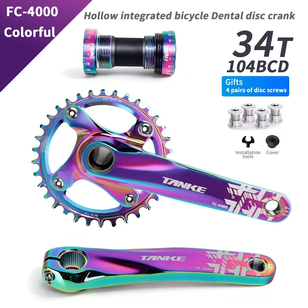 TANKE FC-4000 Шатуны 170 мм Черные Алюминиевый сплав MTB Фиолетовый, Colorful-34T-BB68