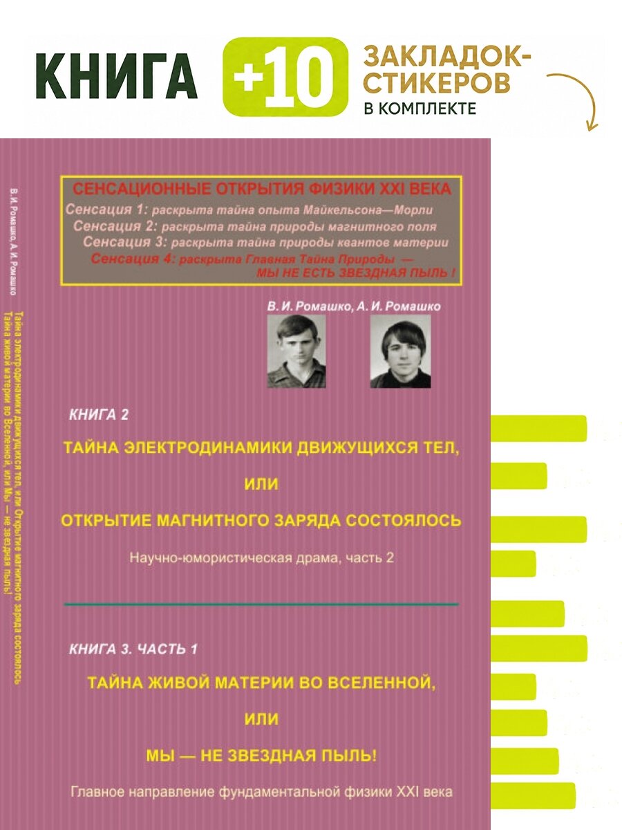 Сенсационные открытия физики XXI века: Книга 2. Тайна электродинамики движущихся тел, или Открытие магнитного заряда состоялось. Научно-юмористическая драма, часть 2. Книга 3, часть1. Тайна живой материи во Вселенной, или Мы - не звездная пыль. .