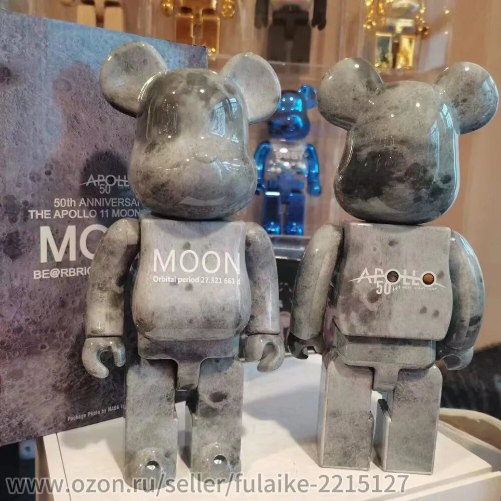 Игрушка Bearbrick Moon Луна 28см Серая Фигурка Bearbrick Moon Луна из ABS пластика