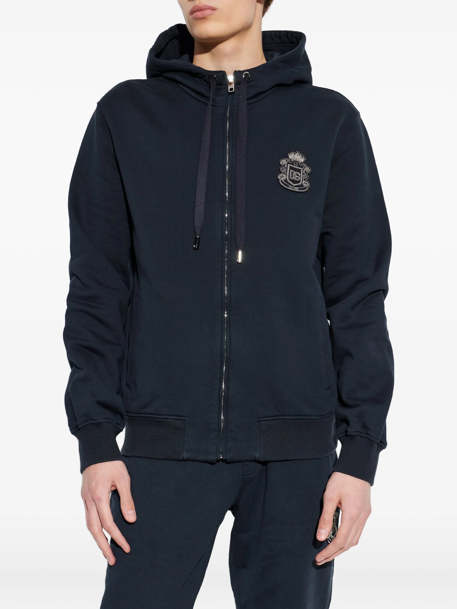 Худи DOLCE & GABBANA Logo-patch zip-up hoodie, размер 56, , синий — фото 1