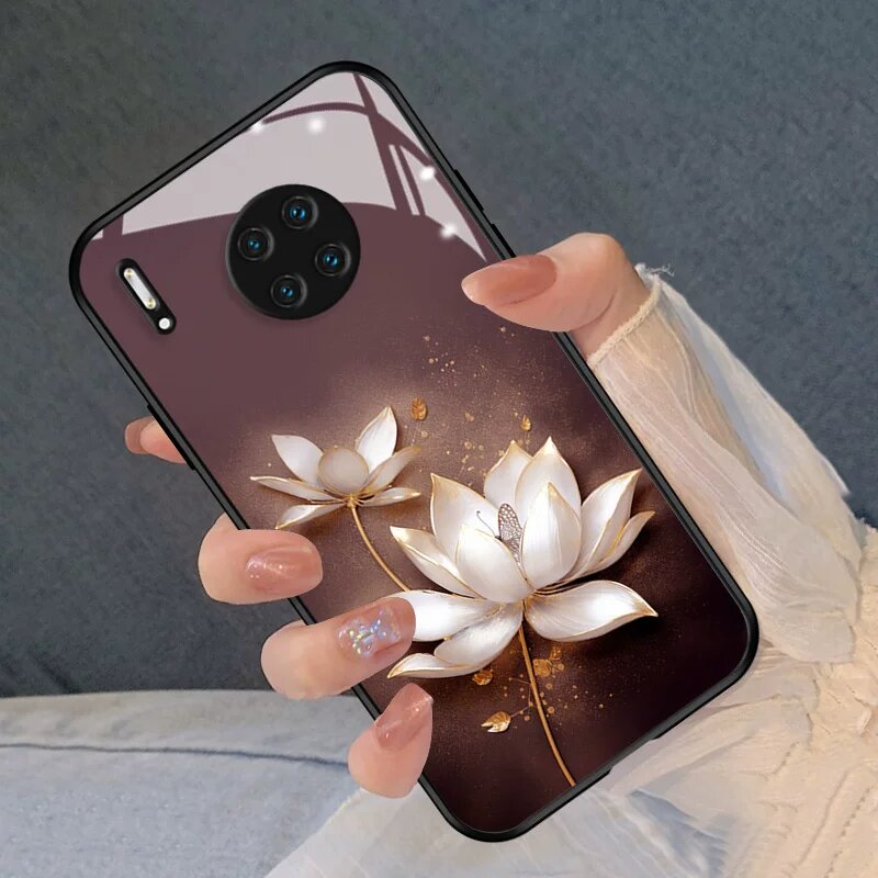 Чехол с узором красной золотой лилии для Huawei Nova 2 Plus с закаленным стеклом, ударопрочный