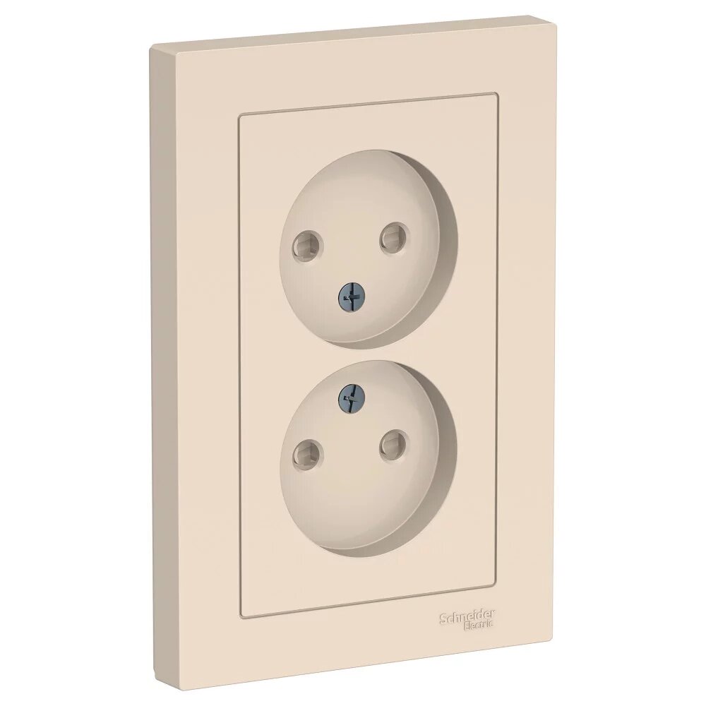 Розетка двойная Systeme Electric AtlasDesign б/з, со шторками, 16А, в сборе, Бежевая